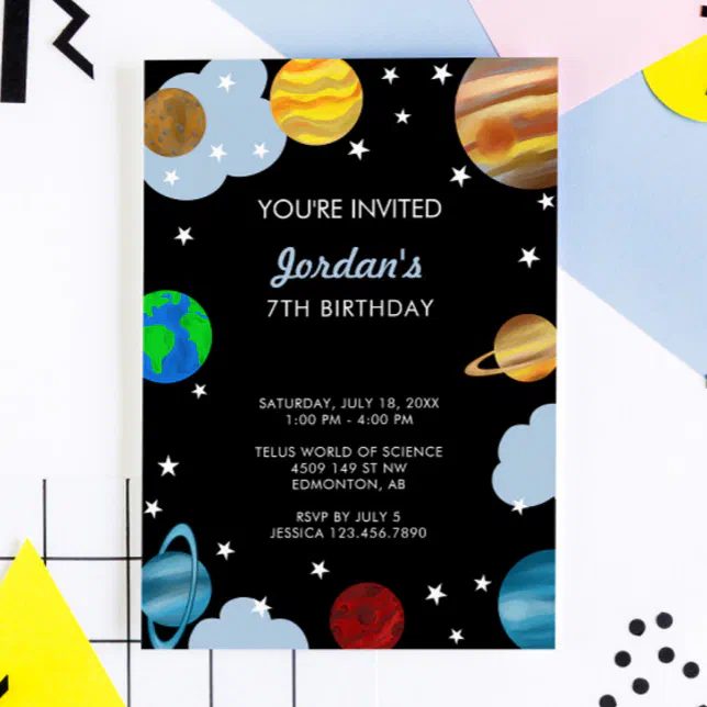 Planets Birthday Outer Space Galaxy Boys Party Invitation | Zazzle