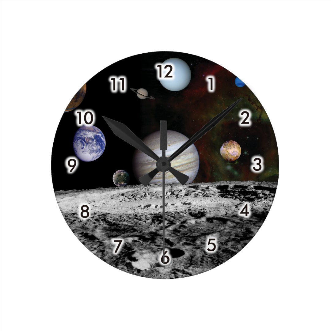 Planets of the solar system round clock | Zazzle