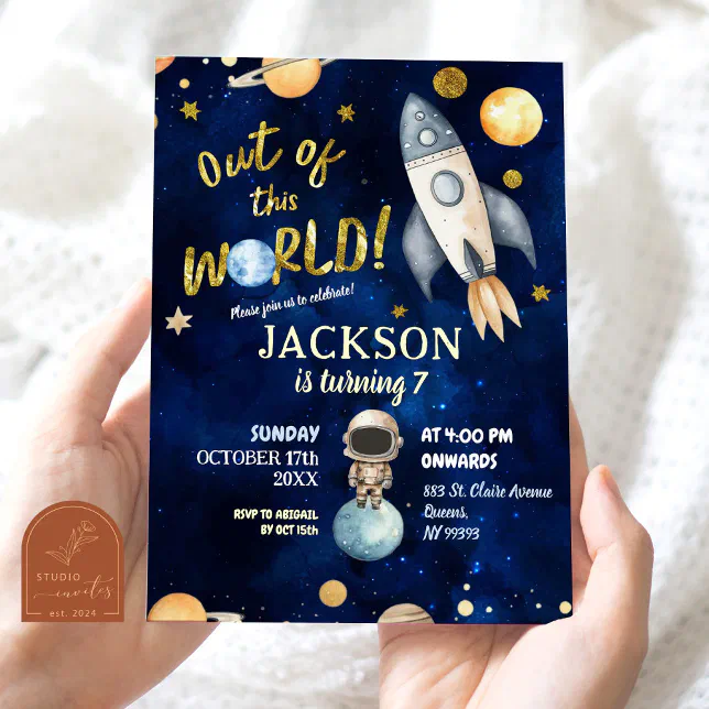 Planets Out Of This World Galaxy Space birthday Invitation | Zazzle