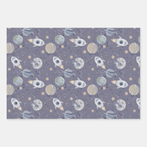 Planets Outer Space Astronaut Wrapping Paper Sheets | Zazzle