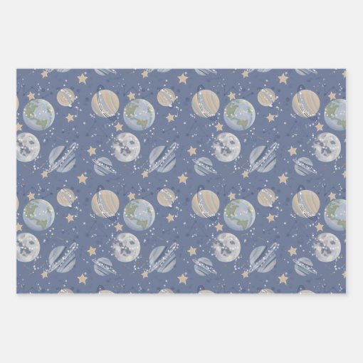 Planets Outer Space Astronaut Wrapping Paper Sheets | Zazzle