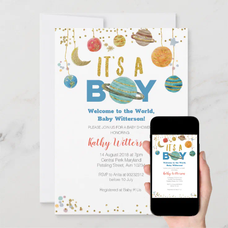 Planets Outer Space Baby Shower Invitation | Zazzle