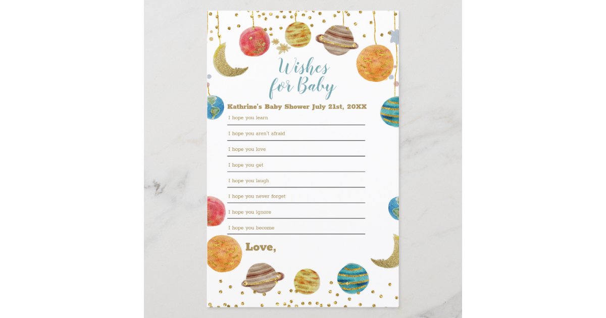 Planets Outer Space Baby Shower Wishes for baby | Zazzle