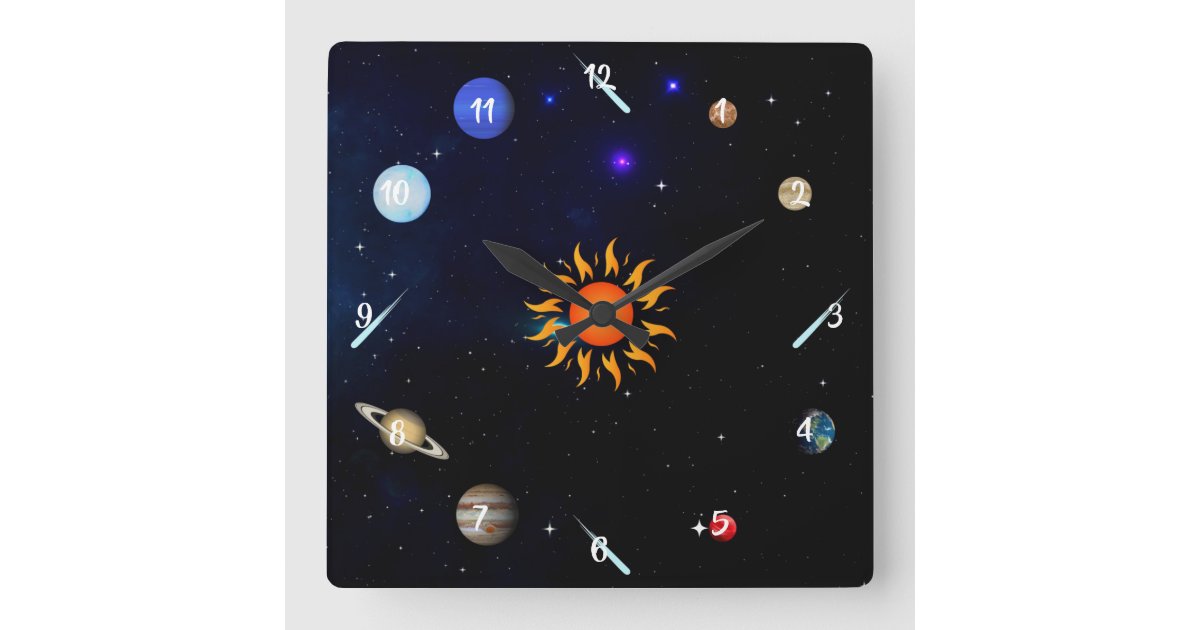 Planets/Outer Space Square Wall Clock | Zazzle