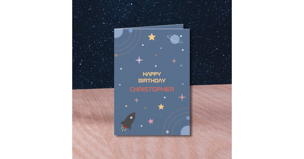 Planets & Rocket, Outer Space Birthday Card | Zazzle