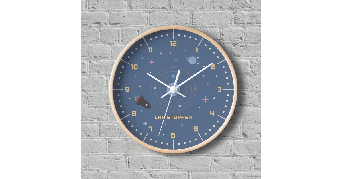 Planets & Rocket, Outer Space Wall Clock | Zazzle
