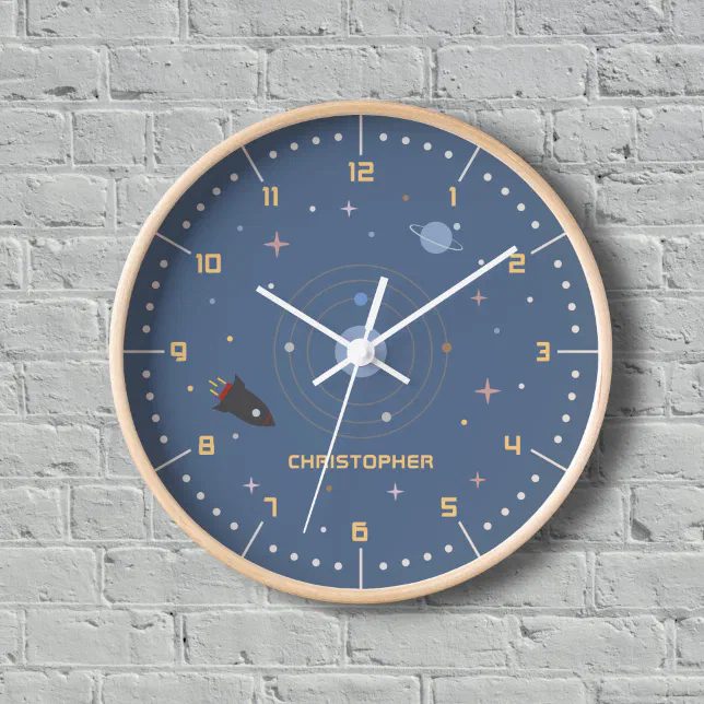 Planets & Rocket, Outer Space Wall Clock | Zazzle