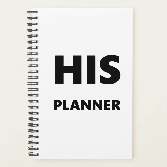 Planner For Men His Planner White Font Black | Zazzle