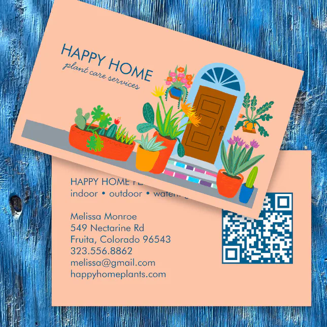 Plant Care Plant Sitting Cute Front Door QR Code Business Card | Zazzle
