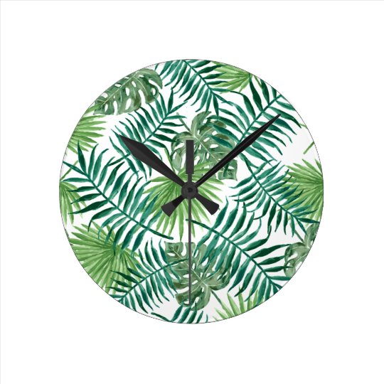 Plant Tropical Botanical Palm Leaf Round Clock | Zazzle.com