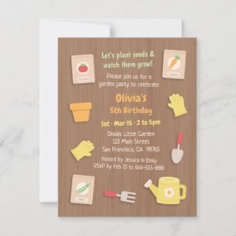 Plants and Gardening Kids Birthday Party Invitation | Zazzle
