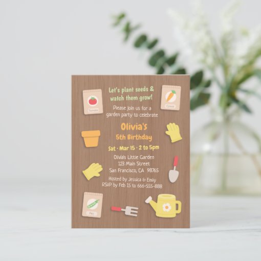 Plants and Gardening Kids Birthday Party Invitation | Zazzle