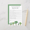 Plants Bridal Shower Game How Well do you know | Zazzle