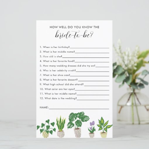 Plants Bridal Shower Game How Well do you know | Zazzle