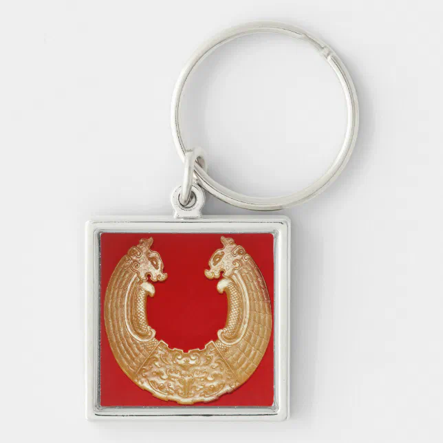 Plaque with two dragons and a Tao-tie mask Keychain | Zazzle