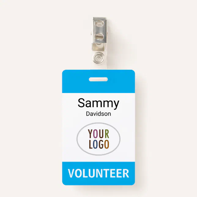 Plastic Volunteer Name Badge with Clip Custom Logo | Zazzle