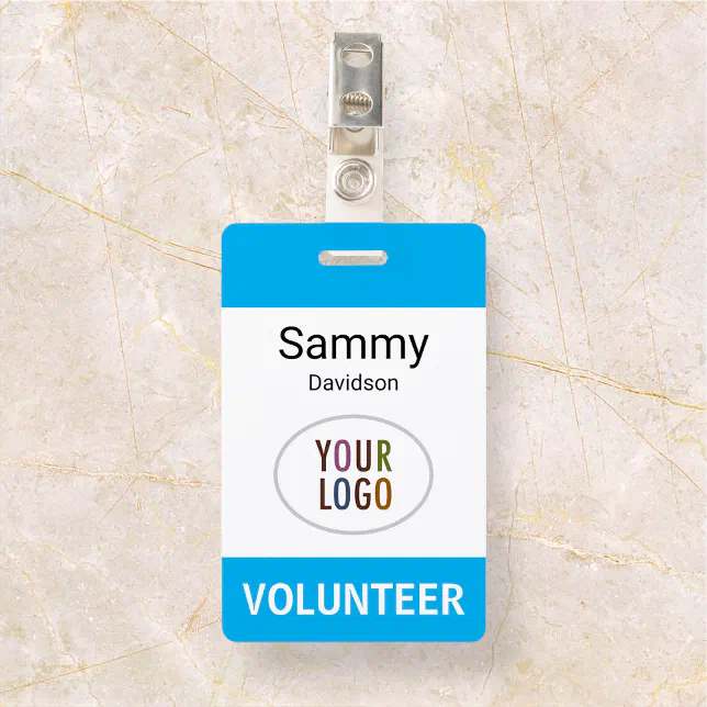 Plastic Volunteer Name Badge with Clip Custom Logo | Zazzle