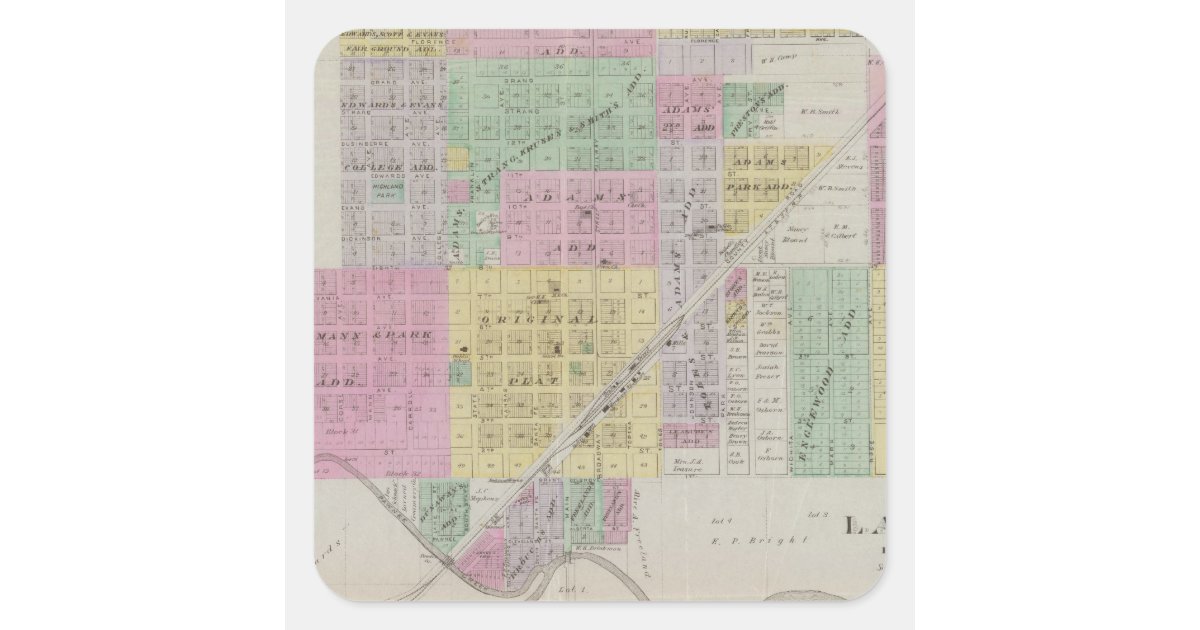 Plat of Larned, Pawnee County, Kansas Square Sticker | Zazzle