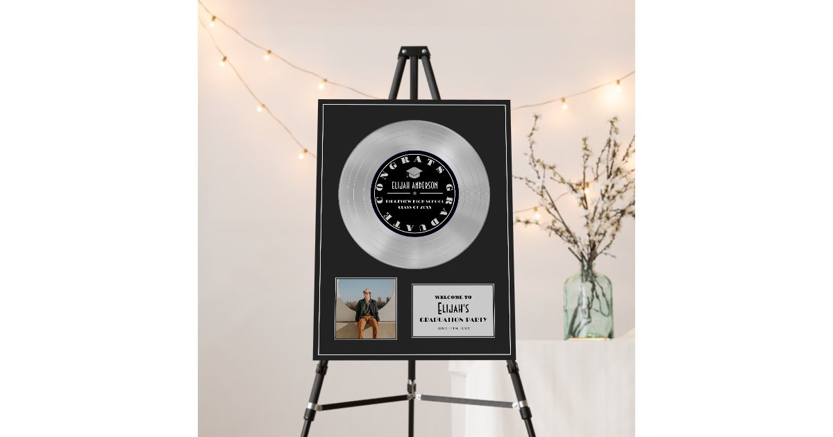 Platinum Disc Vinyl Black Graduation Party Welcome Foam Board | Zazzle