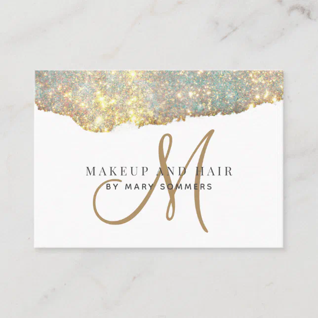 Platinum Glitter Gold Monogram Makeup Artist Busi Business Card | Zazzle