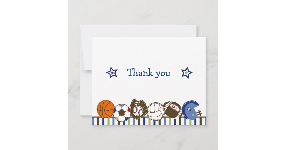 Play Ball Sports Boys Thank You Note Cards | Zazzle