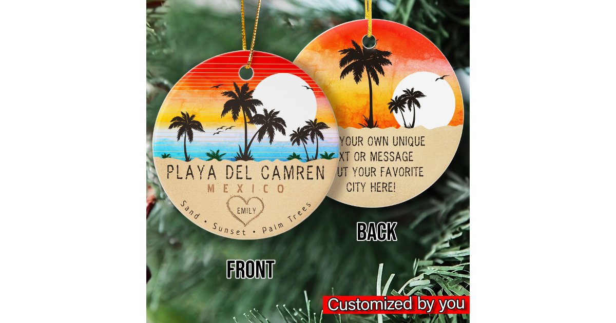 Playa del Carmen Mexico Retro Sunset Palm tree 60s Ceramic Ornament ...