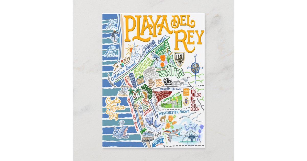 PLAYA DEL REY ILLUSTRATED MAP POSTCARD | Zazzle