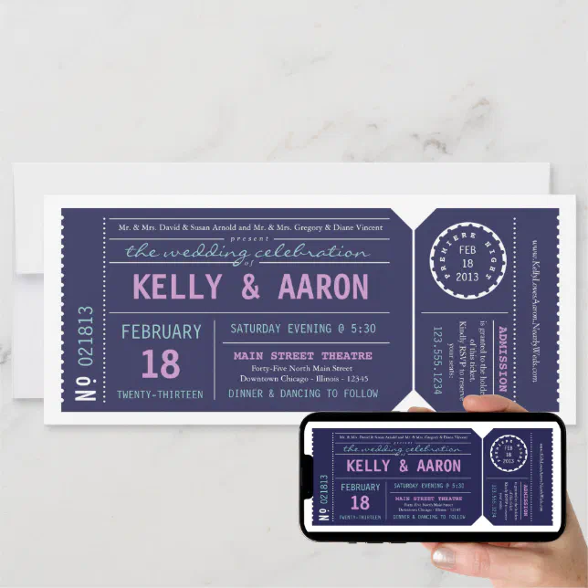 Playbill Theater Ticket Wedding Invitation - Navy | Zazzle