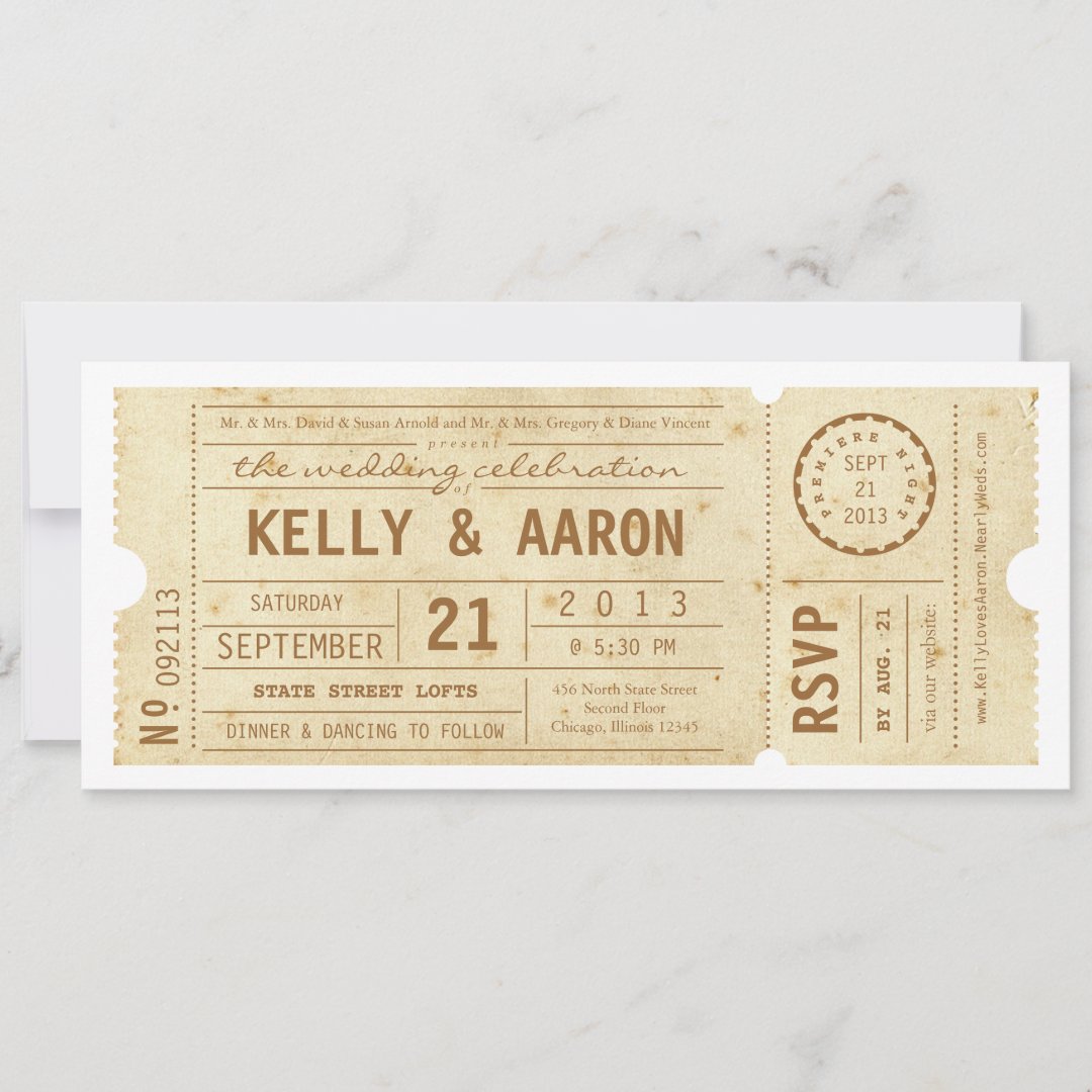 Playbill Vintage Theater Ticket Wedding Invitation | Zazzle