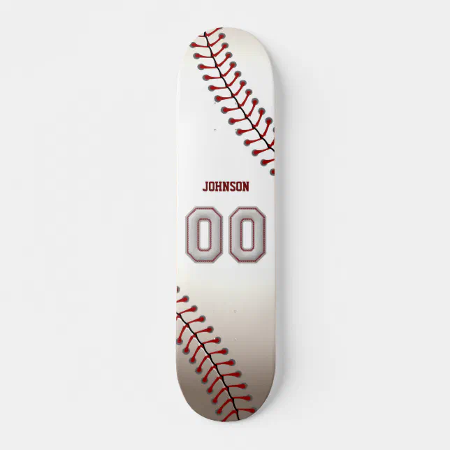 Player Number 00 - Cool Baseball Stitches Skateboard Deck | Zazzle