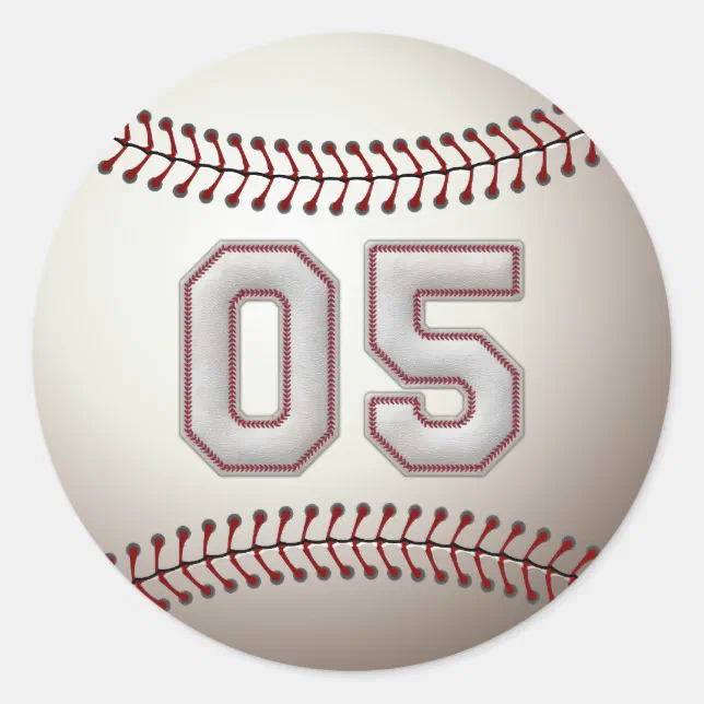 Player Number 05 - Cool Baseball Stitches Classic Round Sticker | Zazzle