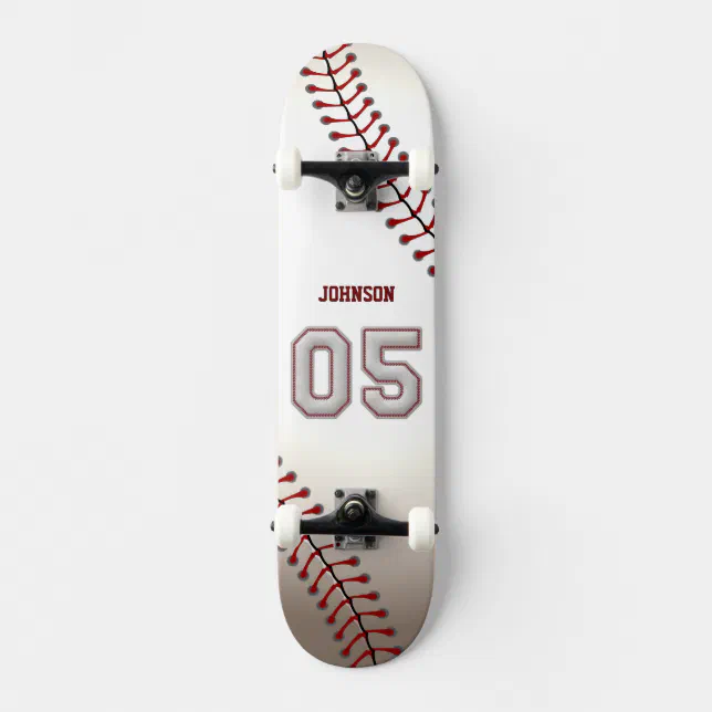 Player Number 05 - Cool Baseball Stitches Skateboard | Zazzle