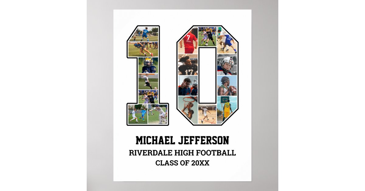 Player Number 10 Senior Sports Team Photo Collage Poster | Zazzle