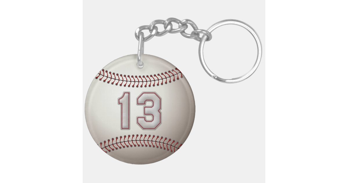 Player Number 13 - Cool Baseball Stitches Keychain | Zazzle