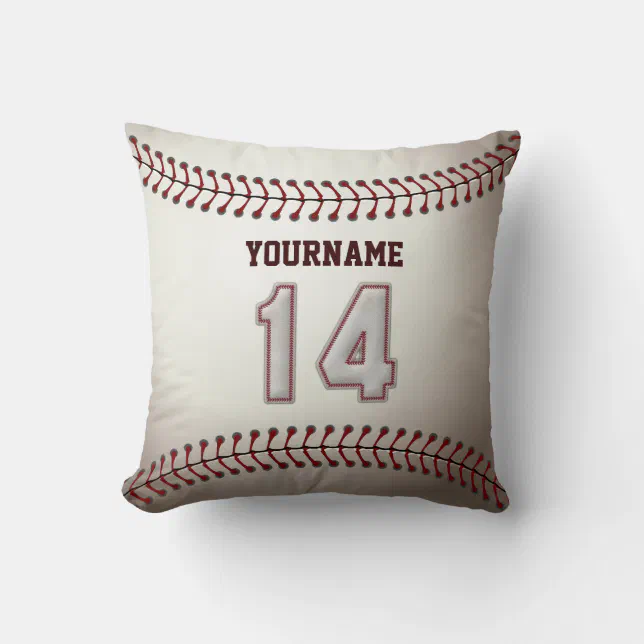 Player Number 14 - Cool Baseball Stitches Throw Pillow | Zazzle