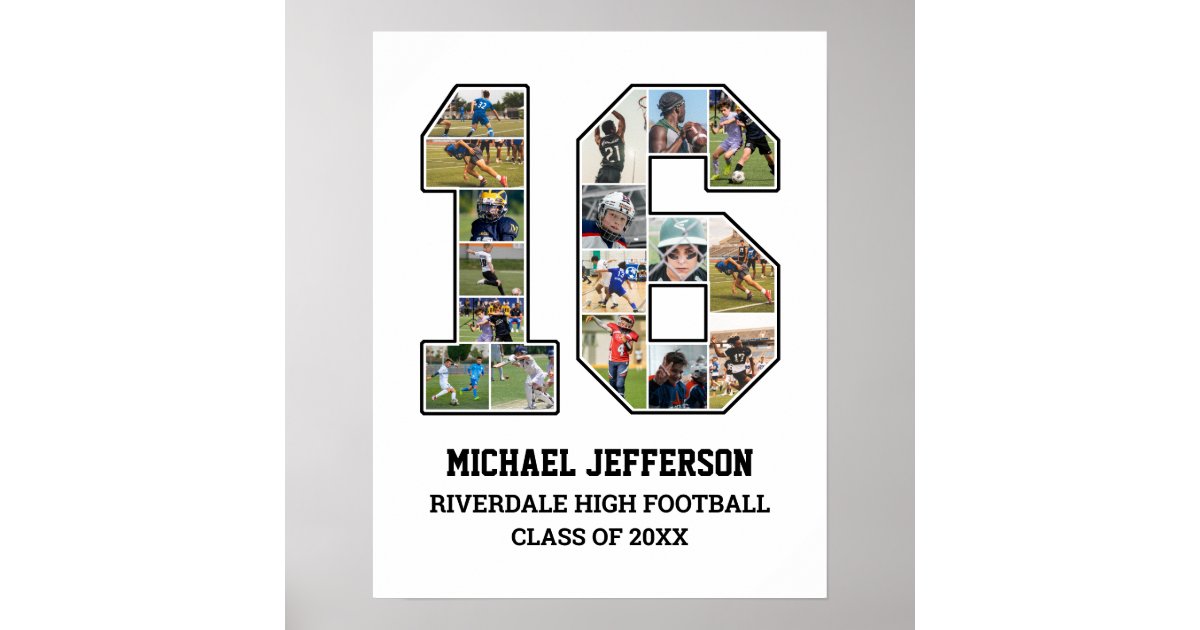 Player Number 16 Senior Sports Team Photo Collage Poster | Zazzle
