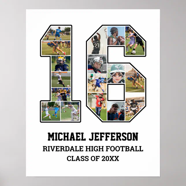 Player Number 16 Senior Sports Team Photo Collage Poster | Zazzle