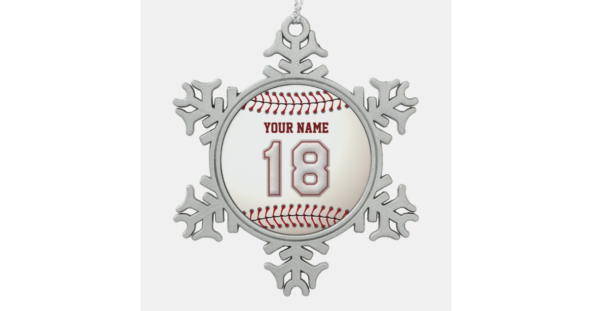 Player Number 18 - Cool Baseball Stitches Snowflake Pewter Christmas ...