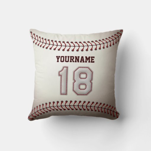 Player Number 18 - Cool Baseball Stitches Throw Pillow | Zazzle