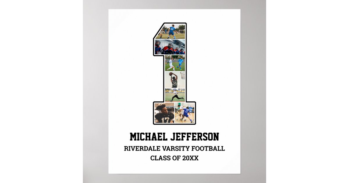 Player Number 1 Senior Sports Team Photo Collage Poster | Zazzle