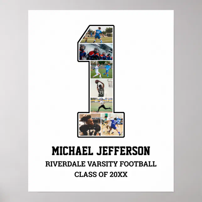 Player Number 1 Senior Sports Team Photo Collage Poster | Zazzle