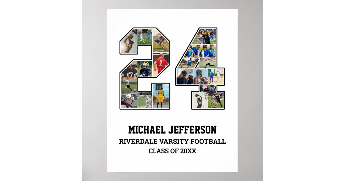 Player Number 24 Senior Sports Team Photo Collage Poster | Zazzle