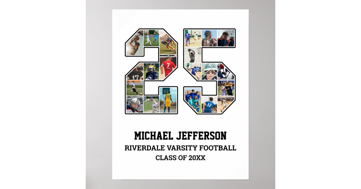Player Number 25 Senior Sports Team Photo Collage Poster | Zazzle