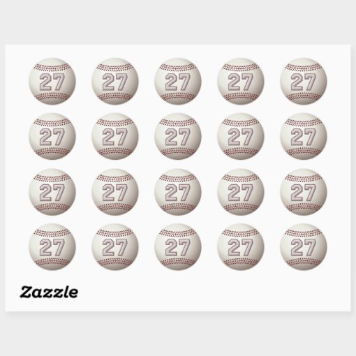 Player Number 27 - Cool Baseball Stitches Classic Round Sticker | Zazzle