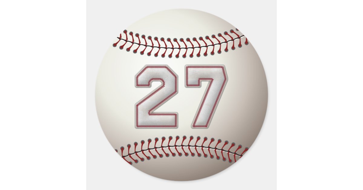 Player Number 27 - Cool Baseball Stitches Classic Round Sticker | Zazzle