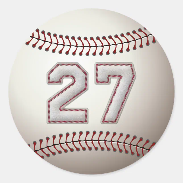 Player Number 27 - Cool Baseball Stitches Classic Round Sticker | Zazzle