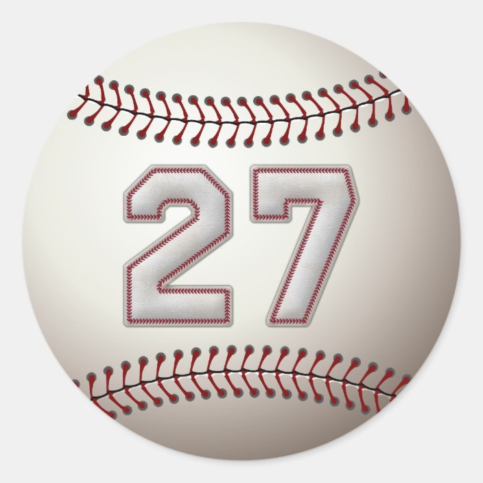 Player Number 27 - Cool Baseball Stitches Classic Round Sticker ...
