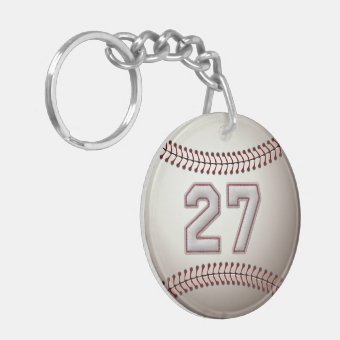 Player Number 27 - Cool Baseball Stitches Keychain | Zazzle