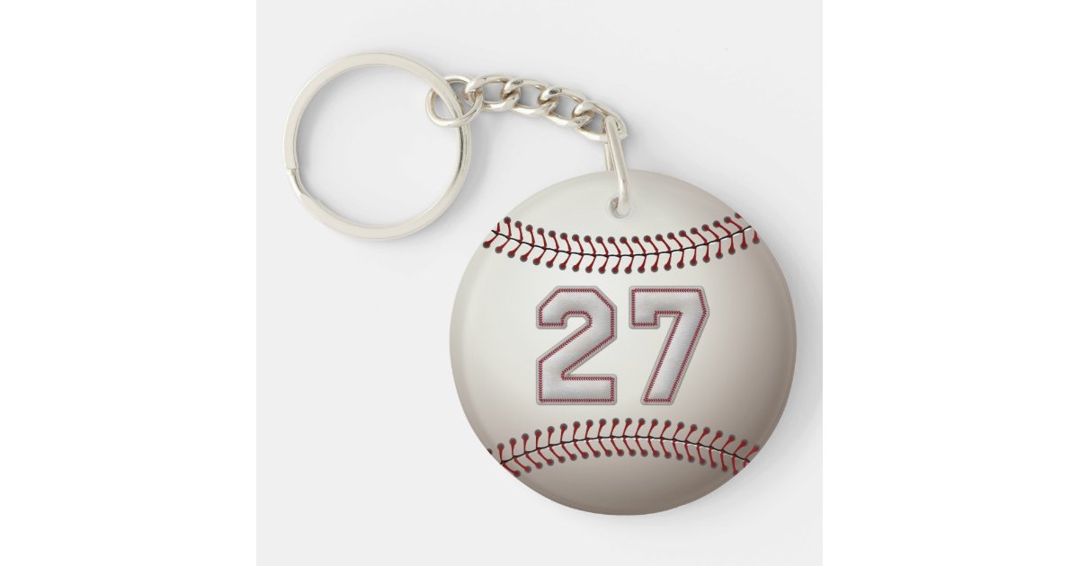 Player Number 27 - Cool Baseball Stitches Keychain | Zazzle