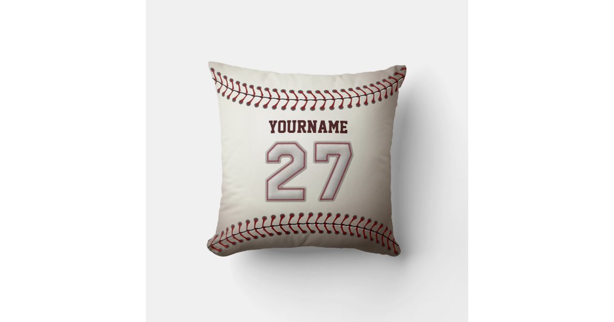 Player Number 27 - Cool Baseball Stitches Throw Pillow | Zazzle